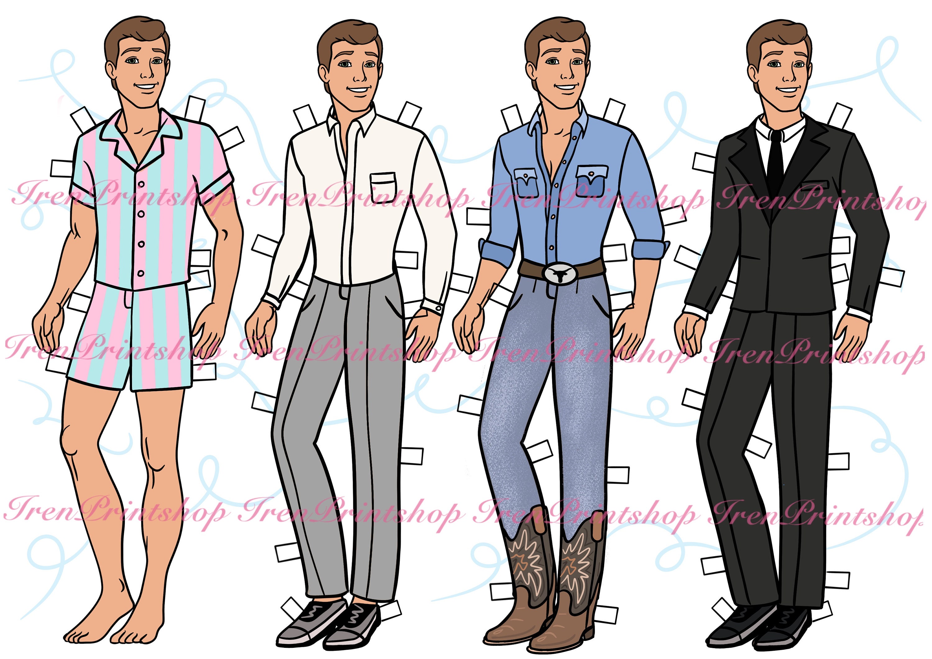 6 Printable Paper Doll Ken Dress up With Clothes - Digital PDF, Dress ...