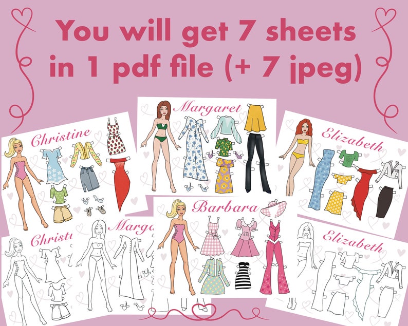 6 Printable Paper Doll Dress up With Clothes - Digital PDF, Dress up ...