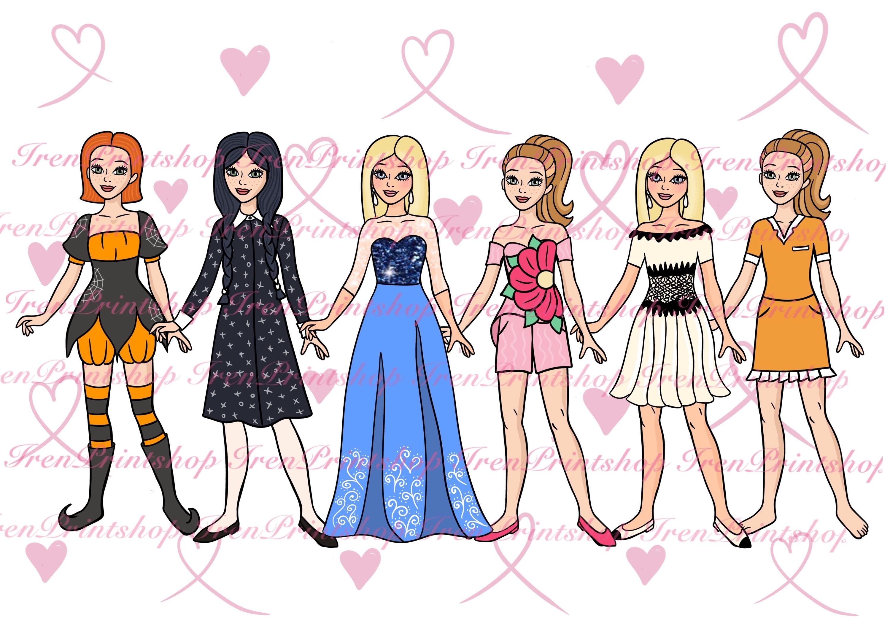 6 Printable Paper Doll Dress up With Clothes - Digital PDF, Dress up ...