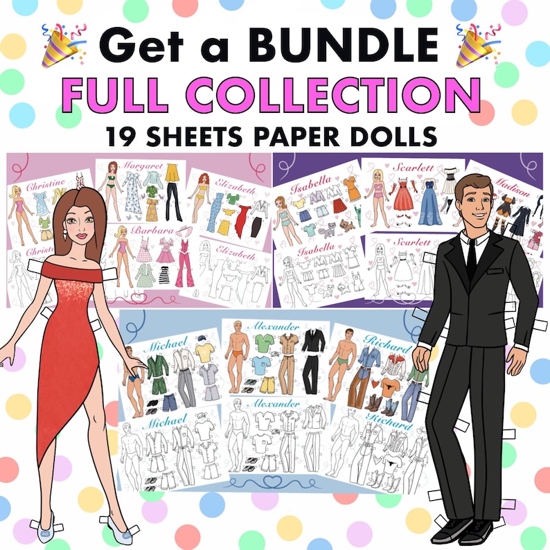 19 Printable Paper Doll Dress up With Clothes - Digital PDF, Dress up ...