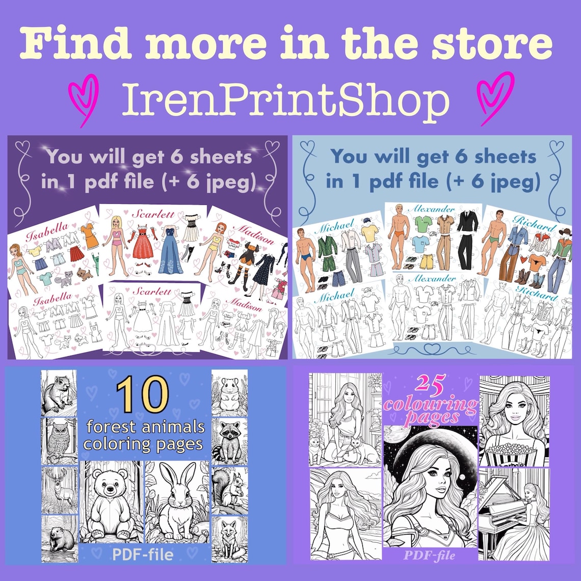 6 Printable Paper Doll Dress up With Clothes - Digital PDF, Dress up ...