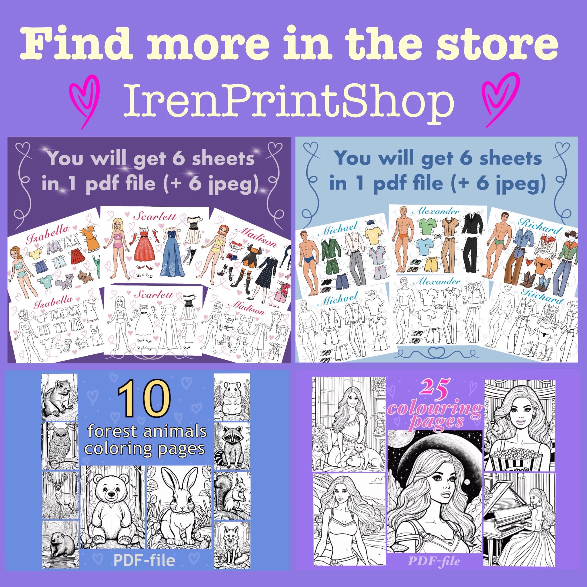 6 Printable Paper Doll Dress up With Clothes - Digital PDF, Dress up ...