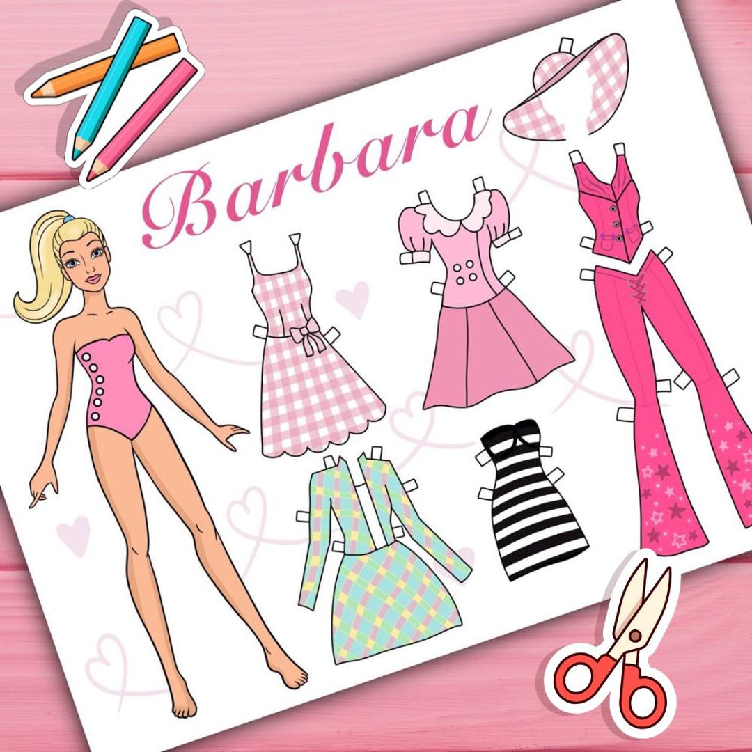 Printable Paper Doll Kit 6 Sheets Dress up With Clothes - Digital PDF ...