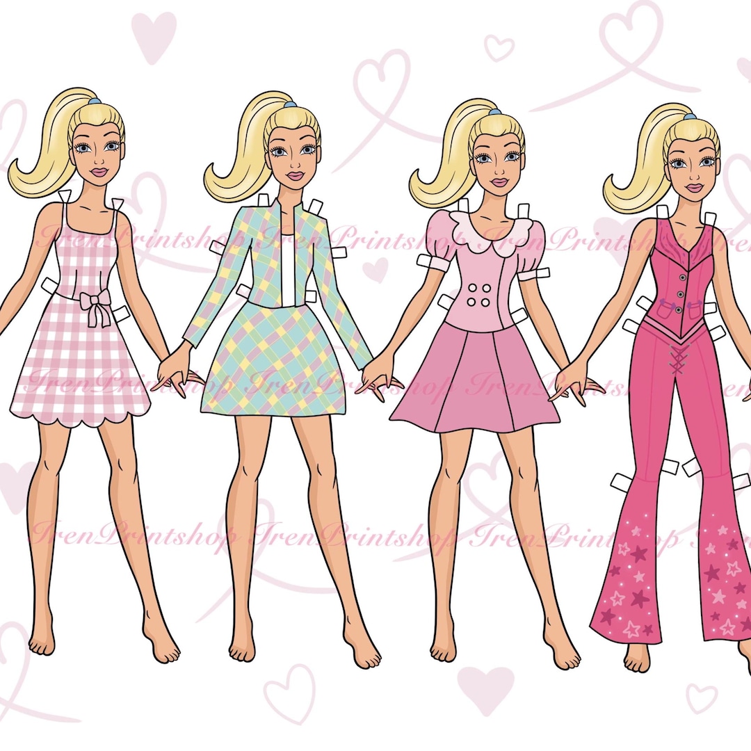 6 Printable Paper Doll Dress up With Clothes - Digital PDF, Dress up ...