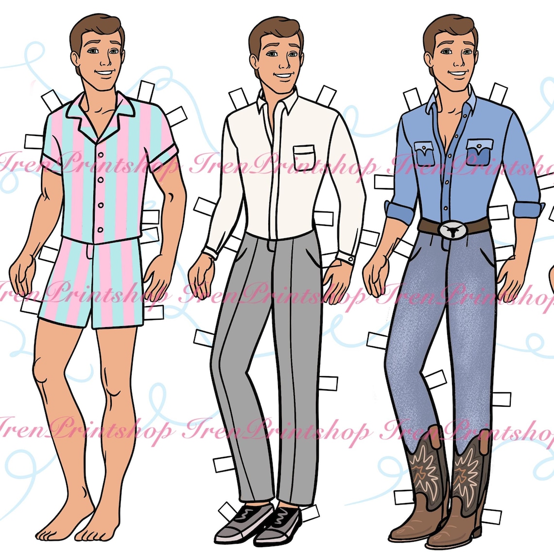 6 Printable Paper Doll Ken Dress up With Clothes - Digital PDF, Dress ...