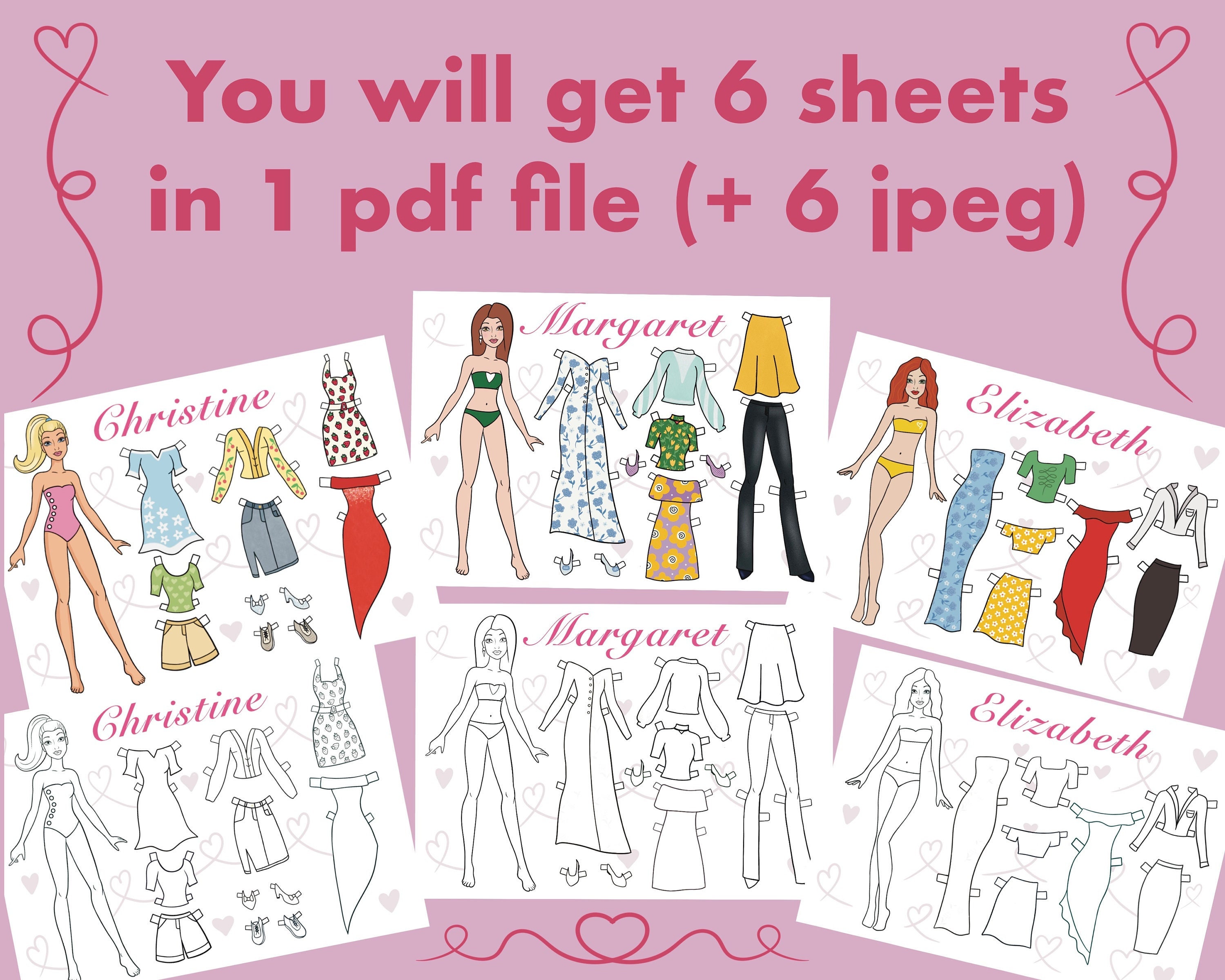 6 Printable Paper Doll Dress up With Clothes - Digital PDF, Dress up ...