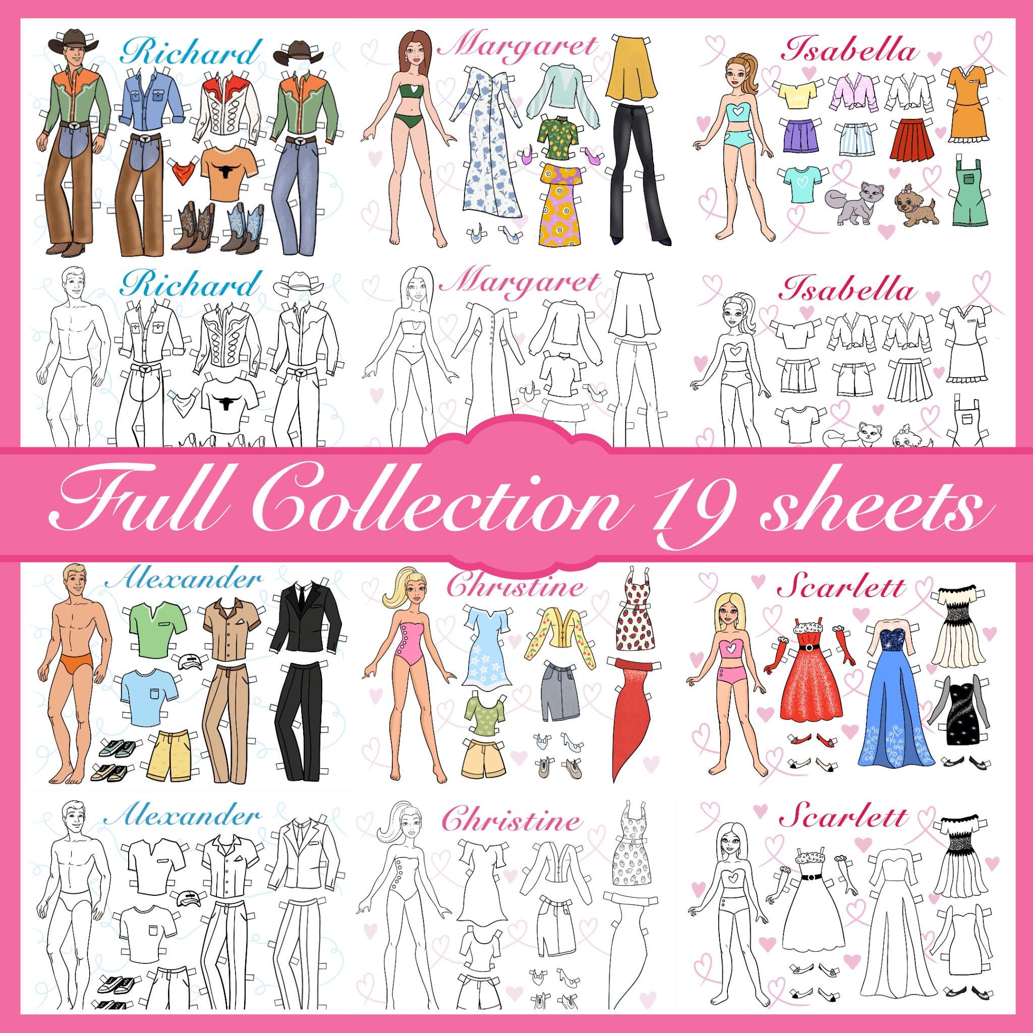 19 Printable Paper Doll Dress up With Clothes - Digital PDF, Dress up ...