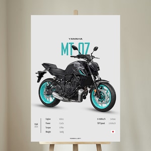 YAMAHA MT-07 [cyan] 2024 - Motorcycle Wall Deco Motor Line Art for A ...