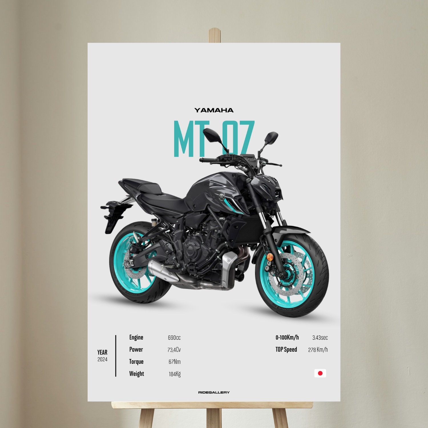 YAMAHA MT-07 cyan 2024 Motorcycle Wall Deco Motor Line Art for A ...
