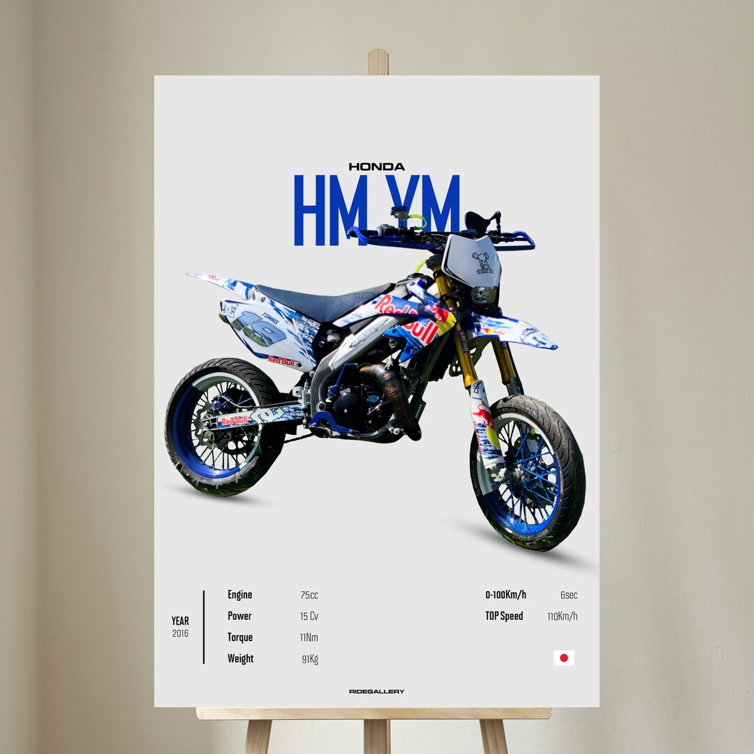 Honda HM YM 50 75cc MOTARD 2016 - Motorcycle Wall Deco Motor Line Art ...