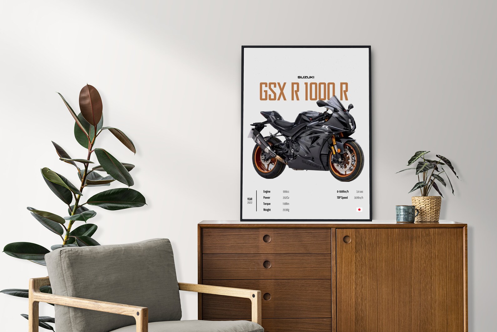 GSX R 1000R 2022 - Motorcycle Wall Deco Motor Line Art for A ...