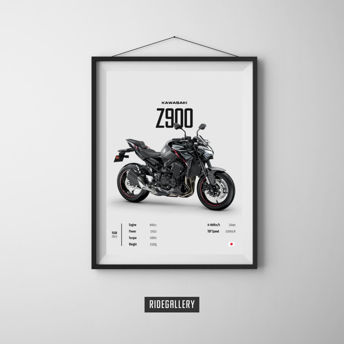 Kawasaki Z 900 black 2023 Motorcycle Wall Deco Motor Line Art for A ...