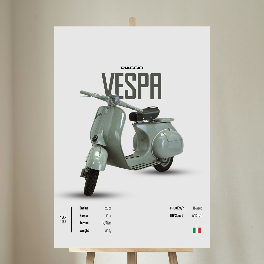 PIAGGIO Vespa 125 1958 - Motorcycle Wall Deco Motor Line Art for A ...