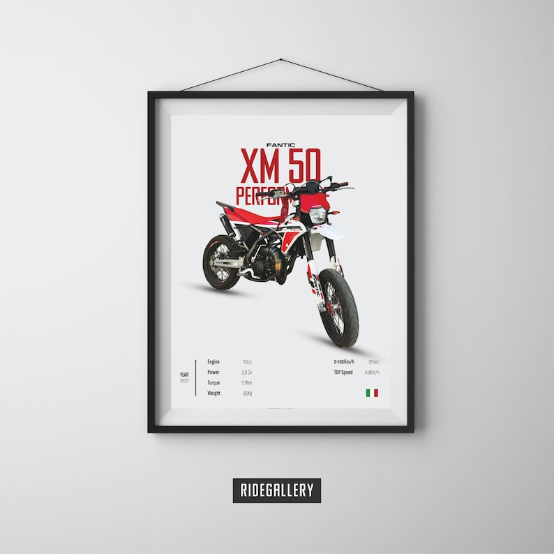 FANTIC XE 50 Cc Motard 2022 Motorcycle Wall Deco Motor Line Art for A ...