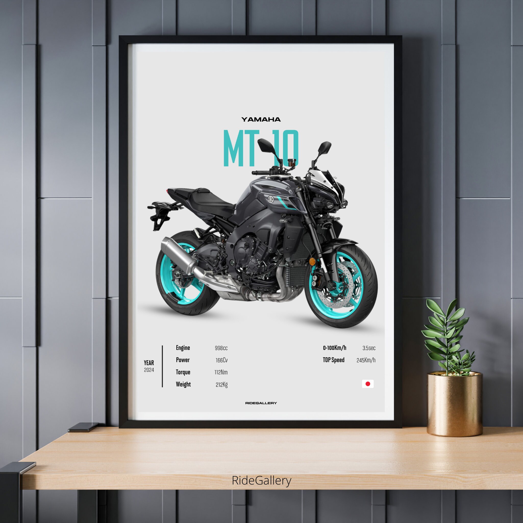 YAMAHA MT-10 cyan 2024 Motorcycle Wall Deco Motor Line Art for A ...