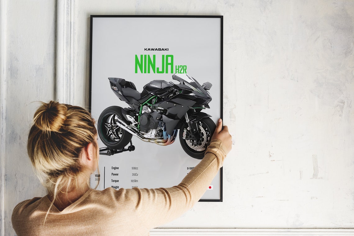 KAWASAKI Ninja H2R 2022 - Motorcycle Japanese Poster Wall Art Wall ...