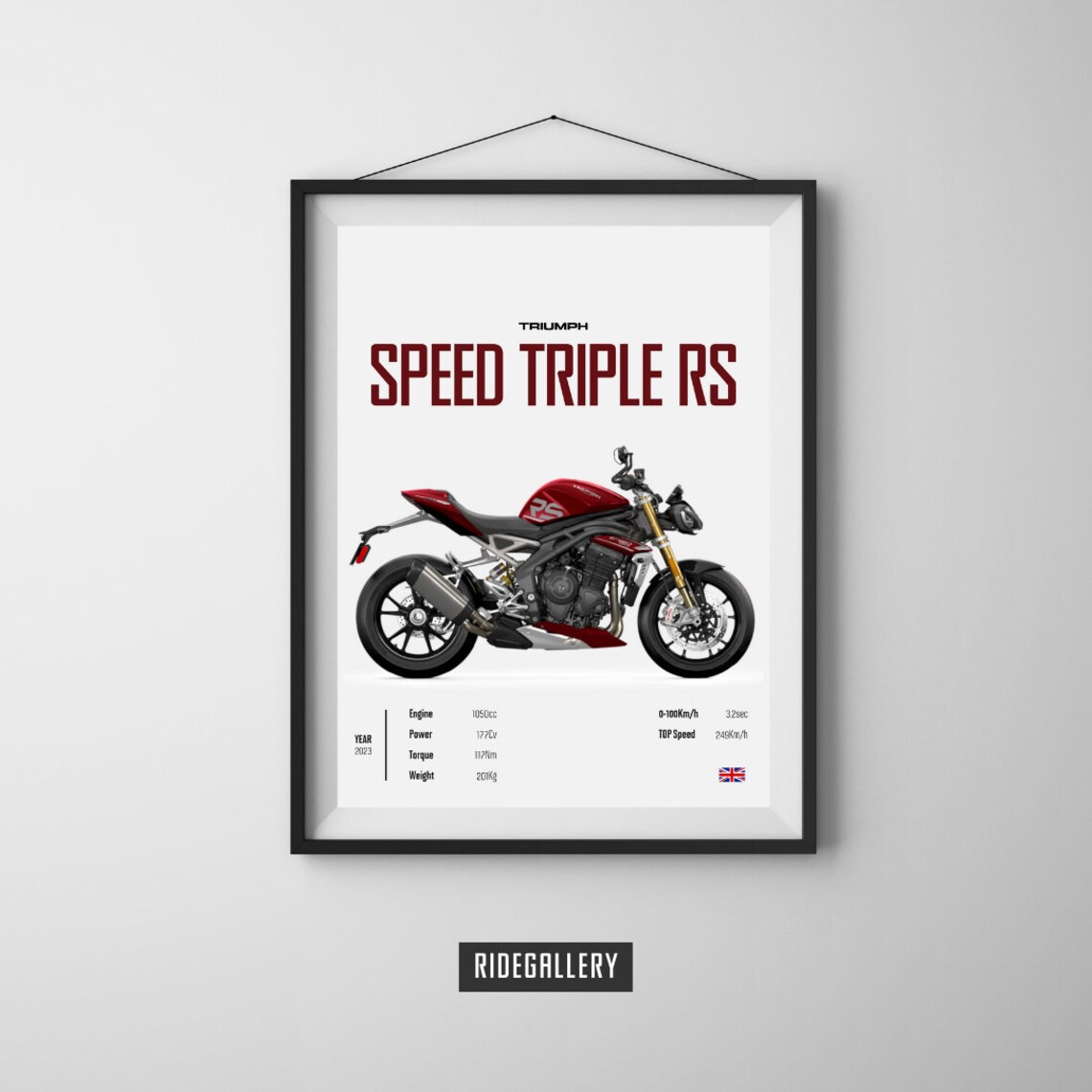 Triumph Speed Triple RS [red] - Motorcycle Wall Deco Motor Line Art for ...