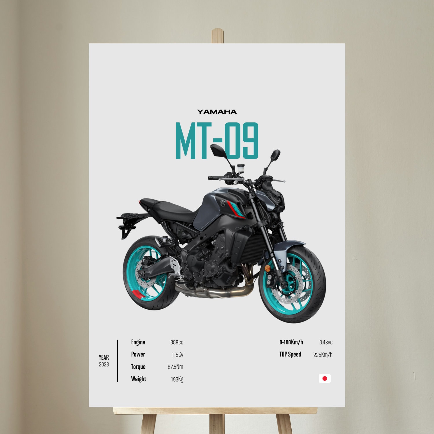YAMAHA MT-09 [cyan] 2023 - Motorcycle Wall Deco Motor Line Art for A ...
