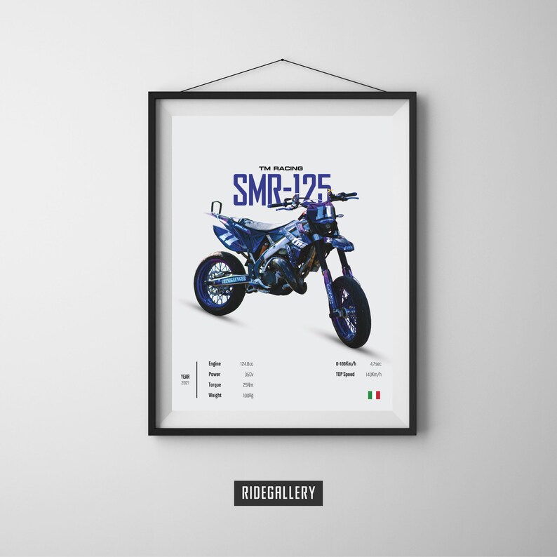 TM RACING SMR 125 2021 Motard Motorcycle Wall Deco Motor Line Art for A ...