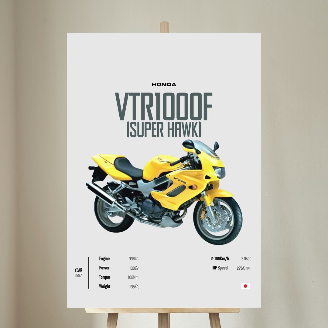 Honda VTR 1000 F Super Hawk 1997 - Motorcycle Wall Deco Motor Line Art ...