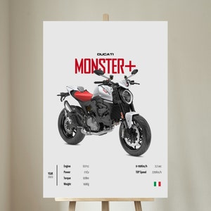 DUCATI Monster + 2023 [white] - Motorcycle POSTER Wall Art Decor Motor ...