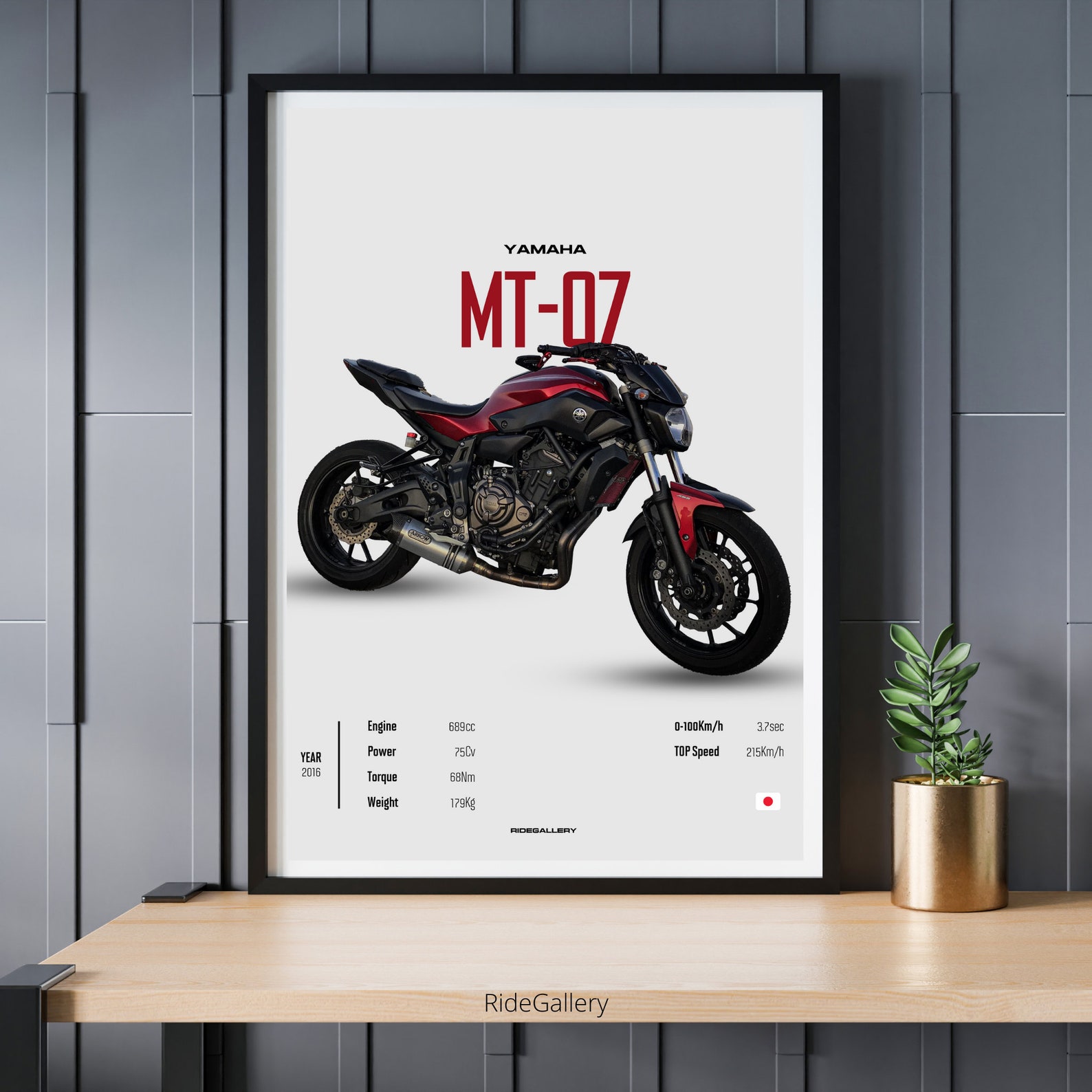 YAMAHA MT-07 red Lava 2016 Motorcycle Wall Deco Motor Line Art for ...