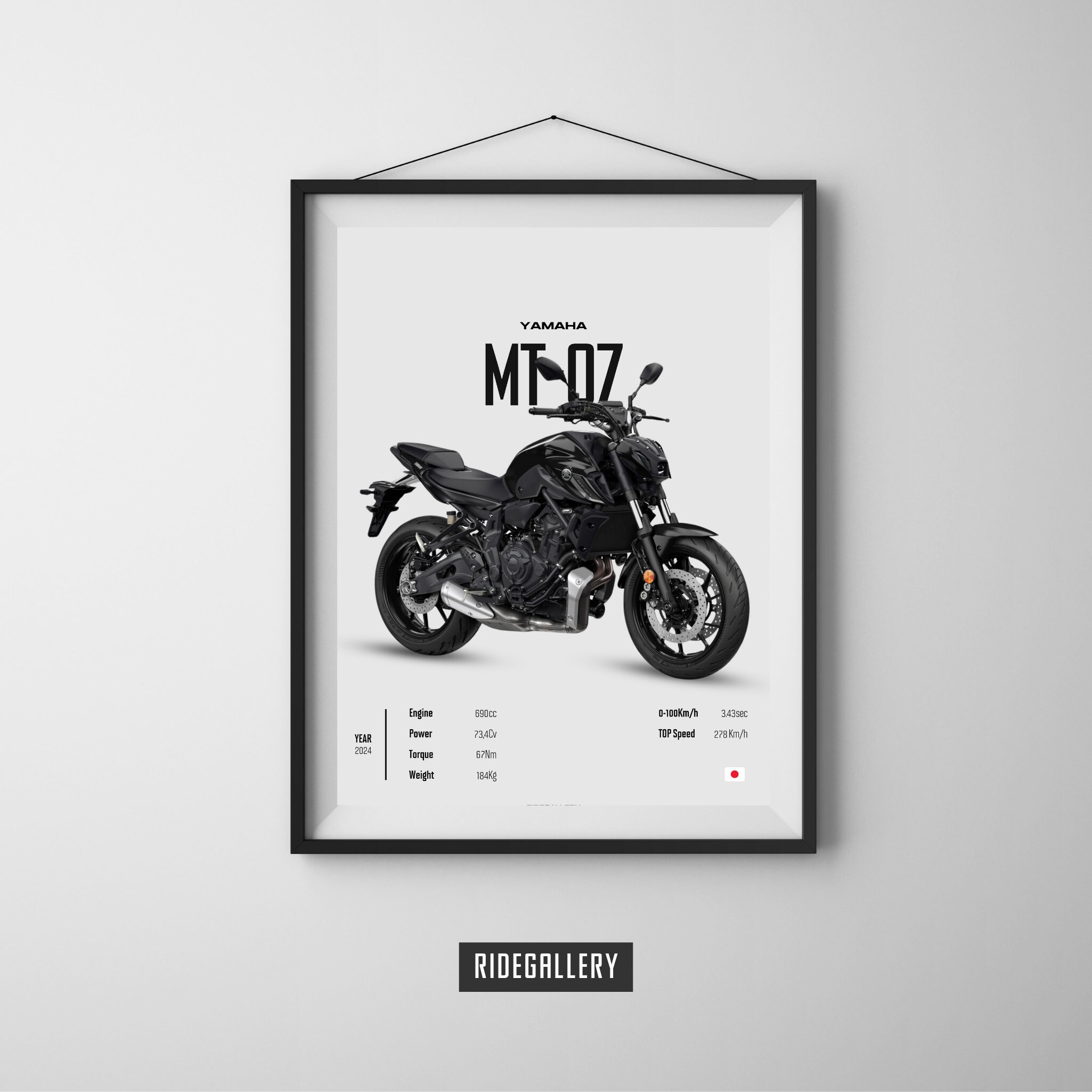 YAMAHA MT-07 black 2024 Motorcycle Wall Deco Motor Line Art for A ...