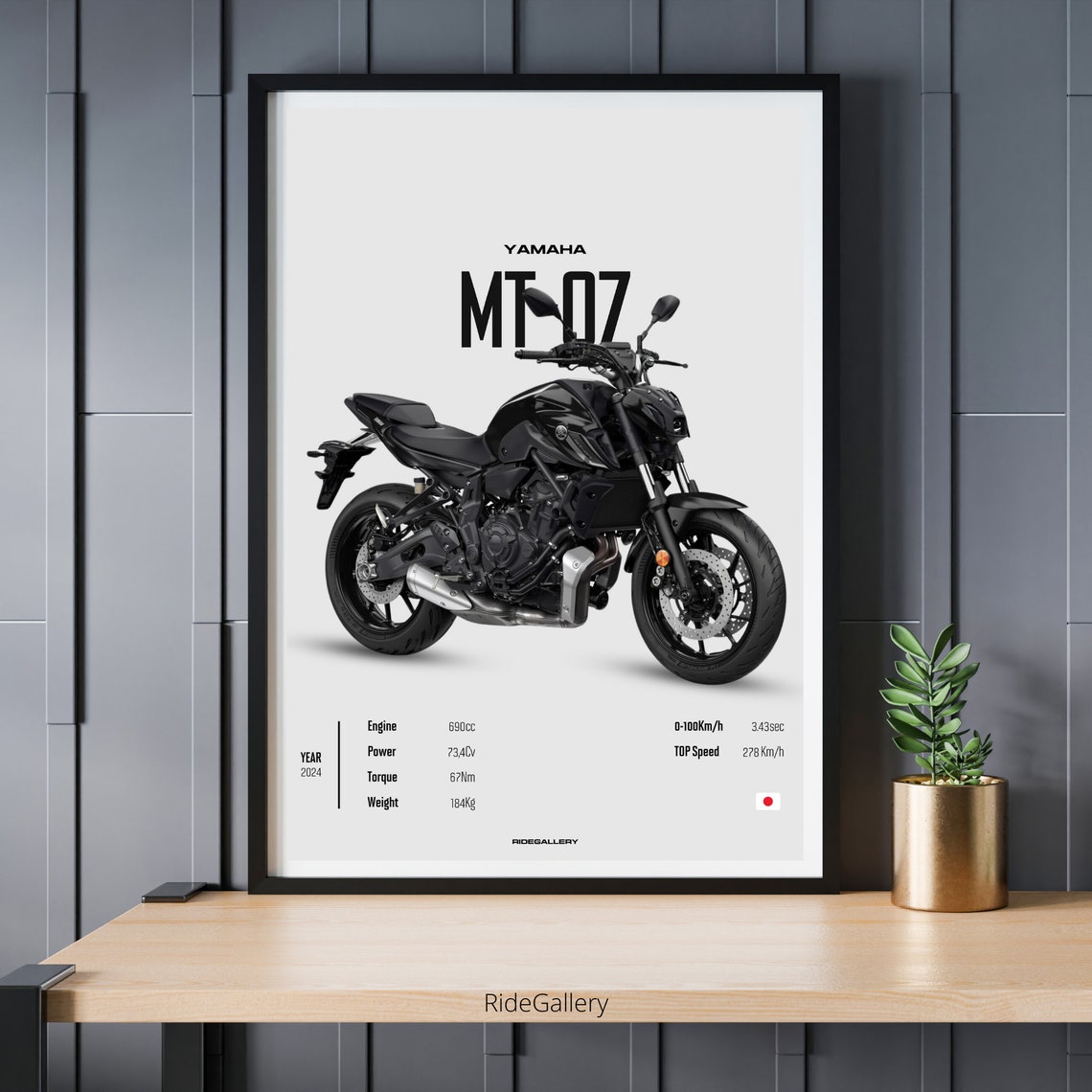 YAMAHA MT-07 black 2024 Motorcycle Wall Deco Motor Line Art for A ...