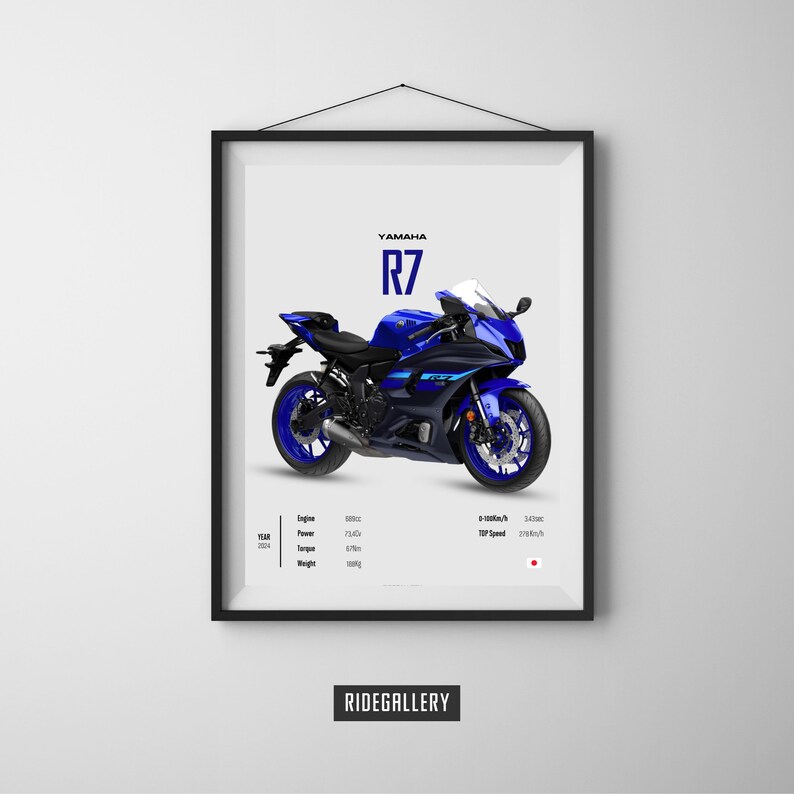 YAMAHA R7 2024 [blue] - Motorcycle Wall Deco Motor Line Art for A ...