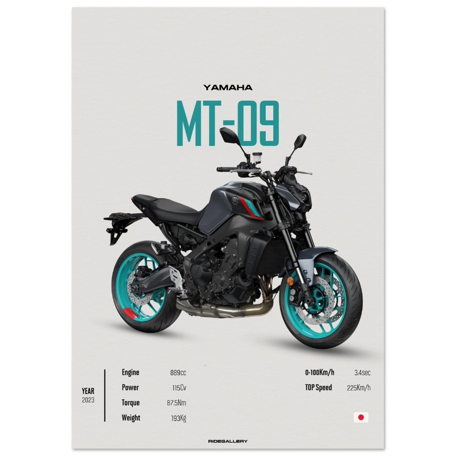 Yamaha MT-09 cyan 2023 Motorcycle Wall Deco Motor Line Art for A ...