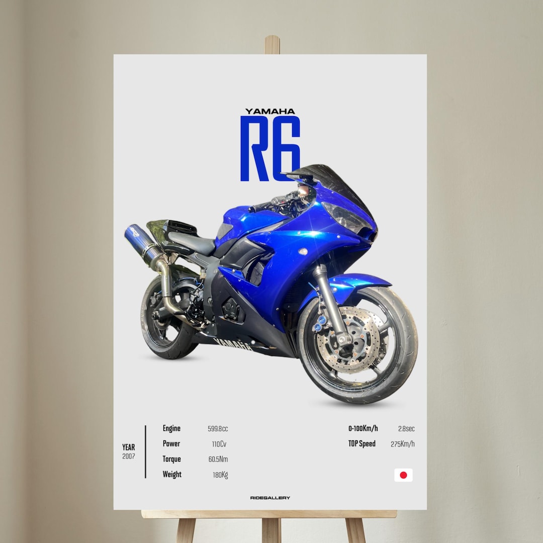 YAMAHA YZF R6 RACE 2007 - Motorcycle Wall Deco Motor Line Art for A ...