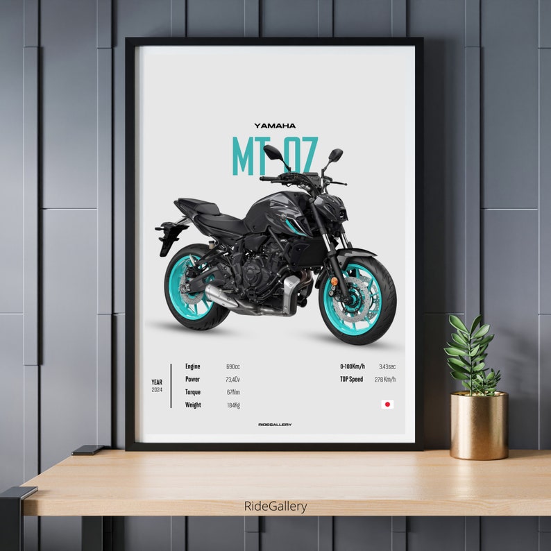 YAMAHA MT-07 [cyan] 2024 - Motorcycle Wall Deco Motor Line Art for A ...