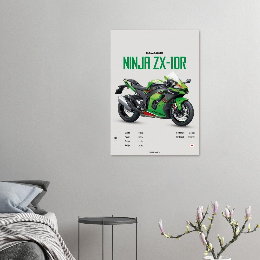 KAWASAKI NINJA ZX-10R Motorcycle Wall Deco Motor Line Art for A ...