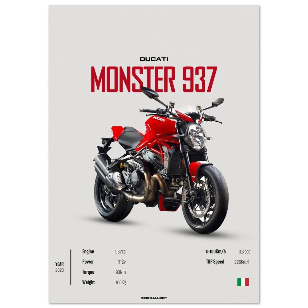 DUCATI Monster 937 2023 red Motorcycle Wall Deco Motor Line Art for A ...