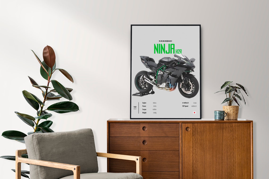 KAWASAKI Ninja H2R 2022 - Motorcycle Japanese Poster Wall Art Wall ...