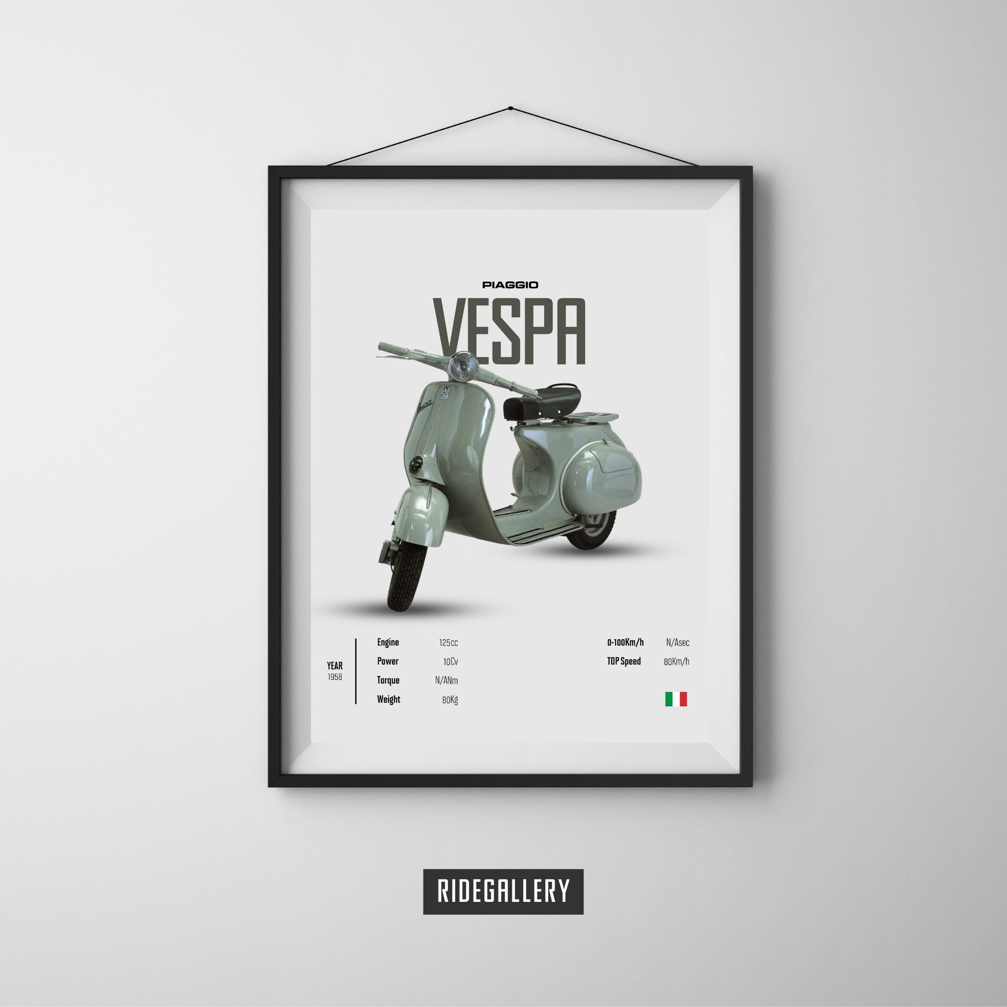 PIAGGIO Vespa 125 1958 - Motorcycle Wall Deco Motor Line Art for A ...