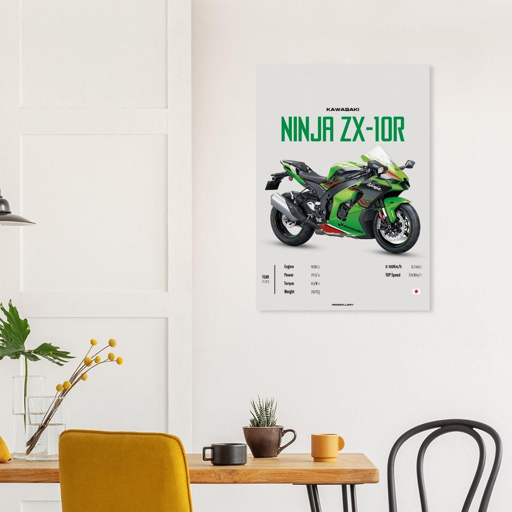 KAWASAKI NINJA ZX-10R Motorcycle Wall Deco Motor Line Art for A ...