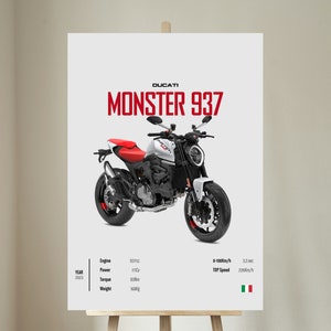 DUCATI Monster 937 2023 [white] - Motorcycle POSTER Wall Art Decor ...