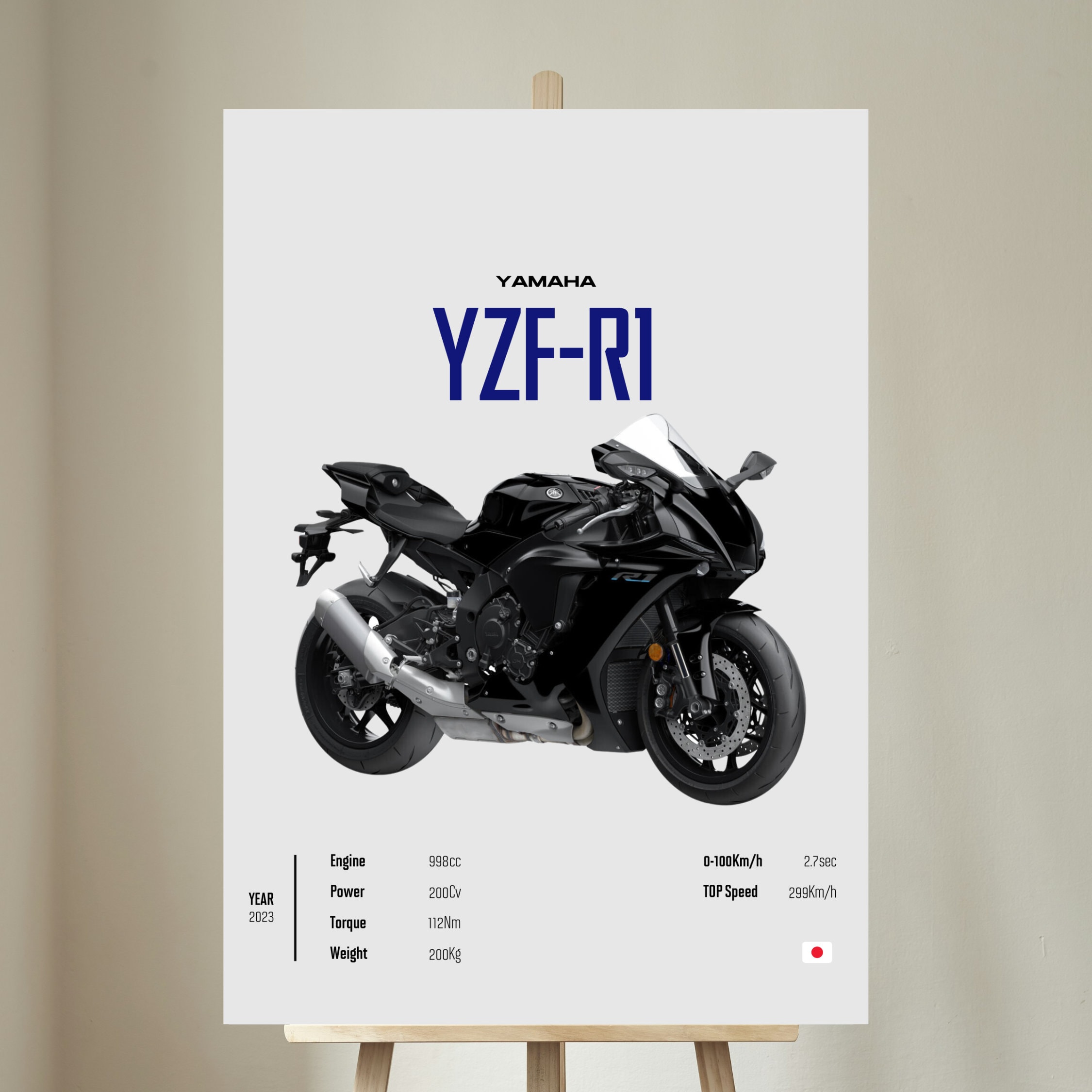YAMAHA R1 2023 black Motorcycle Wall Deco Motor Line Art for A ...