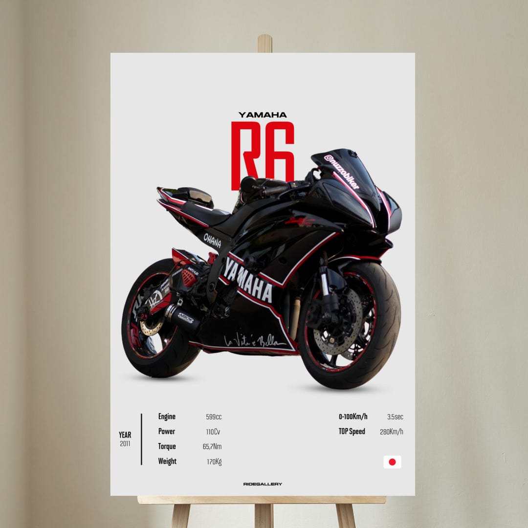YAMAHA YZF R6 RACE 2011 - Motorcycle Wall Deco Motor Line Art for A ...