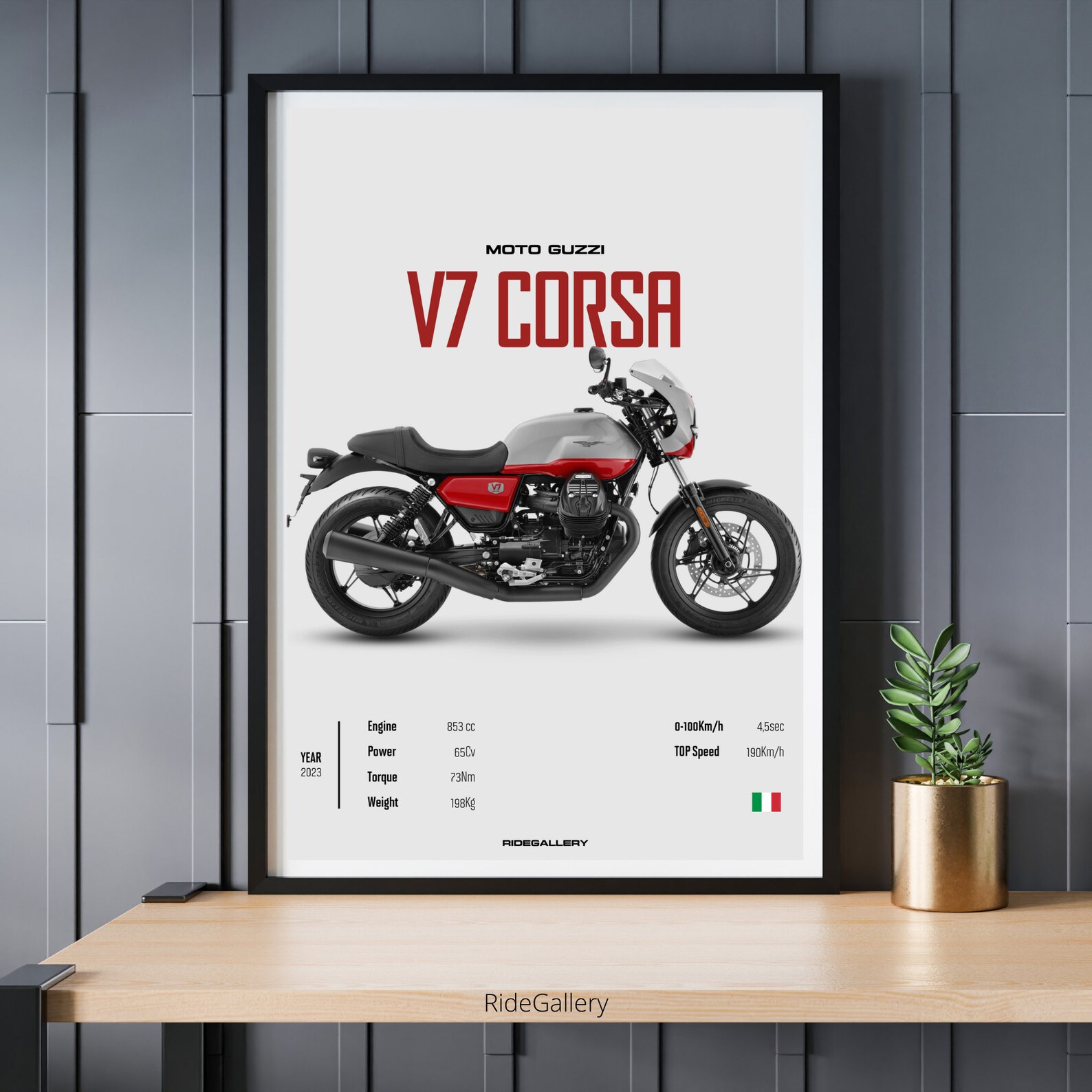 Moto Guzzi V7 Corsa 2023 - Motorcycle Wall Deco Motor Line Art for A ...