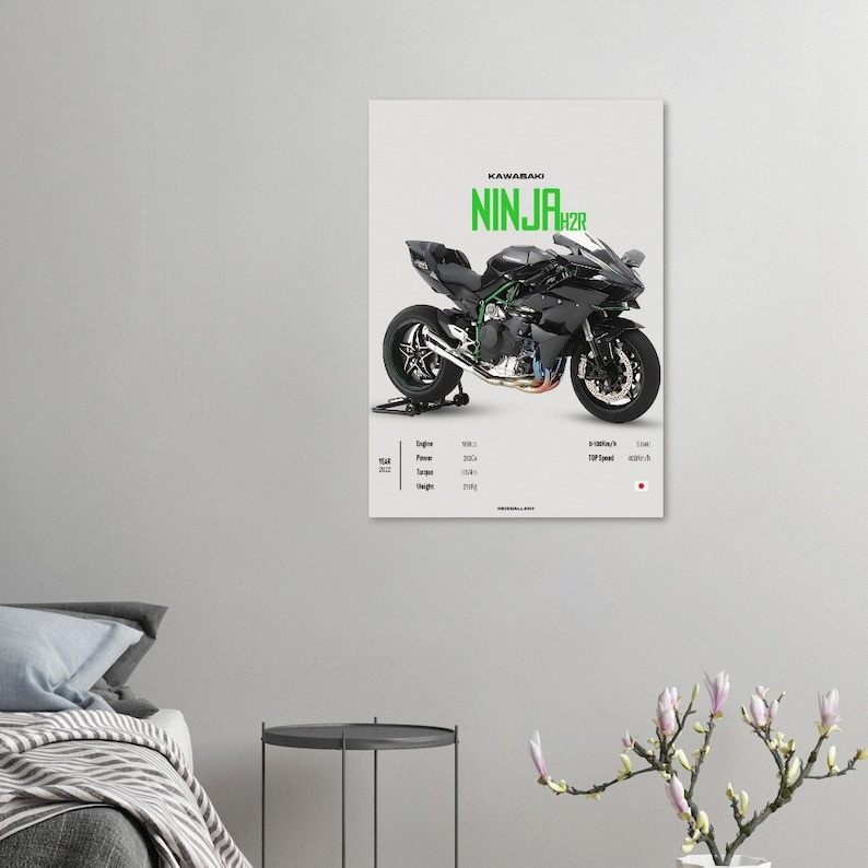 Kawasaki Ninja H2R 2022 Motorcycle Wall Deco Motor Line Art for A ...