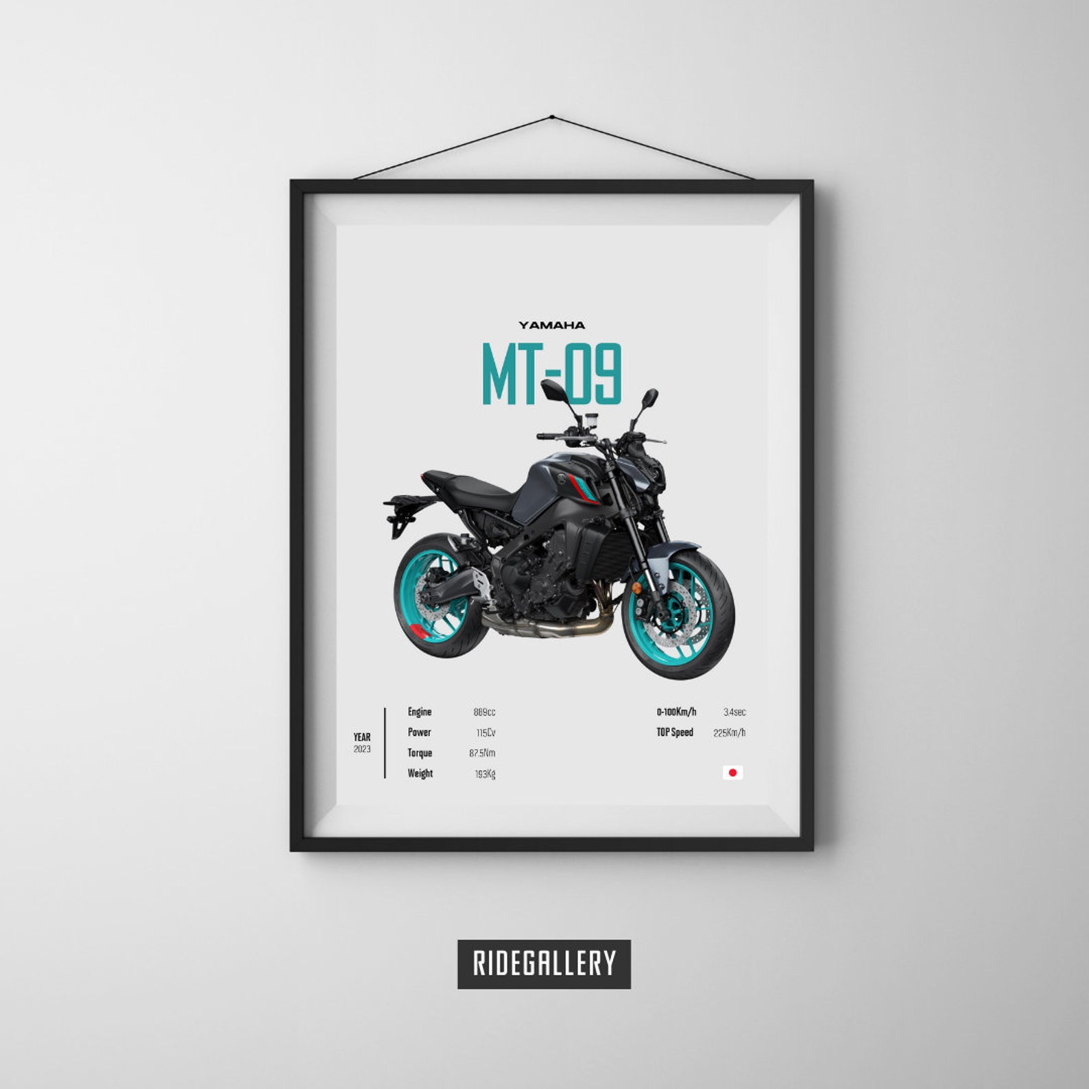 YAMAHA MT-09 [cyan] 2023 - Motorcycle Wall Deco Motor Line Art for A ...