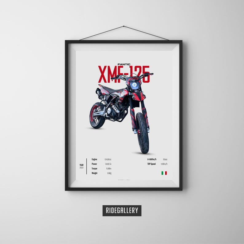 FANTIC XMF 125 Motard 2022 - Motorcycle Wall Deco Motor Line Art for A ...