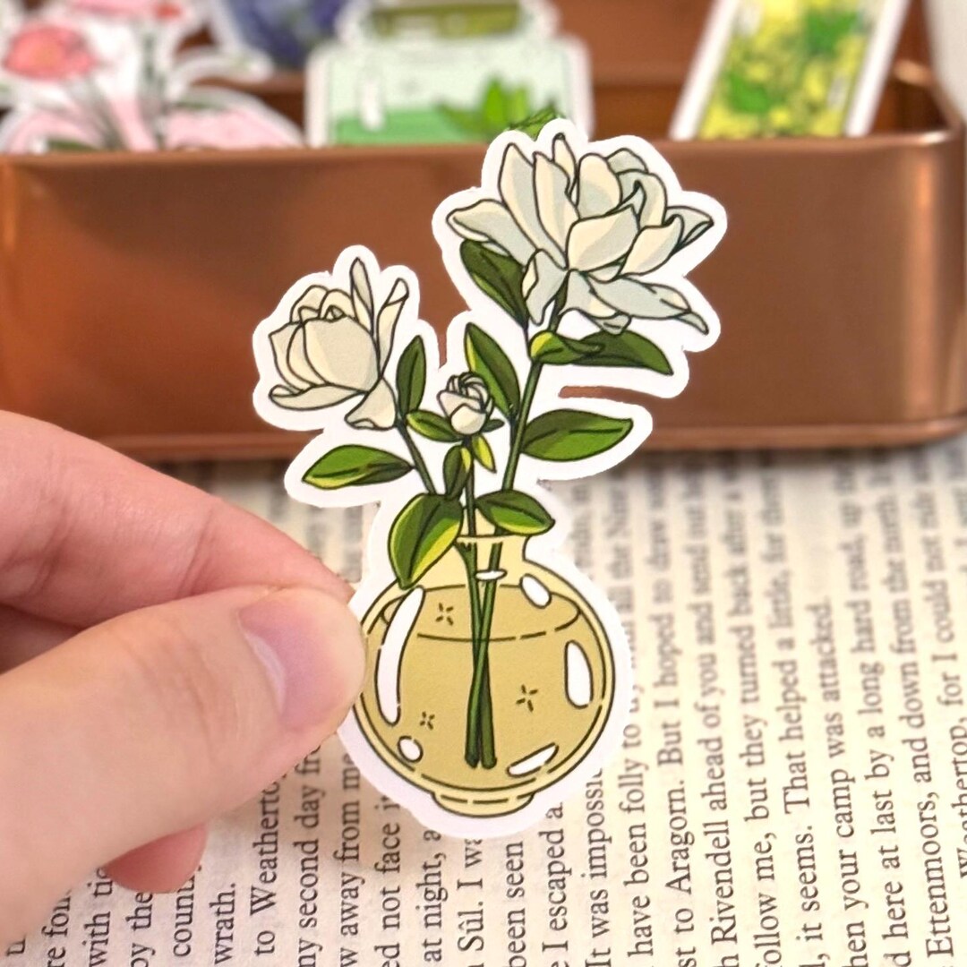 Gardenia Bottle Sticker: Cottagecore Botanical Decal - Etsy