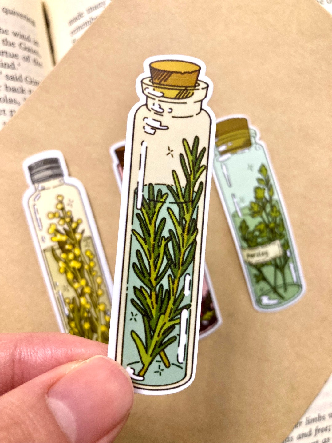 Rosemary Bottle Sticker: Glossy Botanical Herb, Cottagecore Scrapbook ...