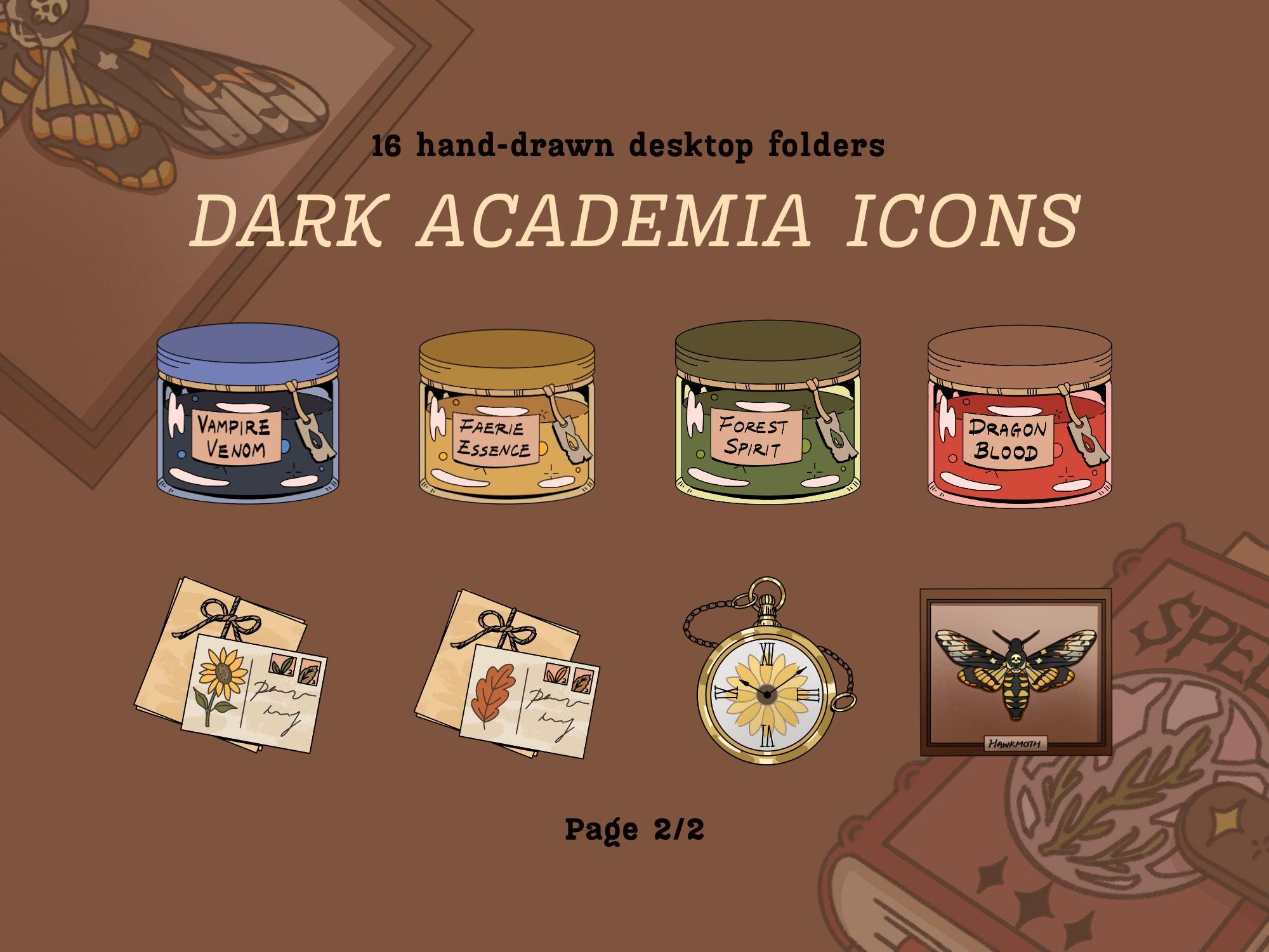 Dark Academia Hand-drawn Desktop Icons, Folder Icons, Digital Icons ...