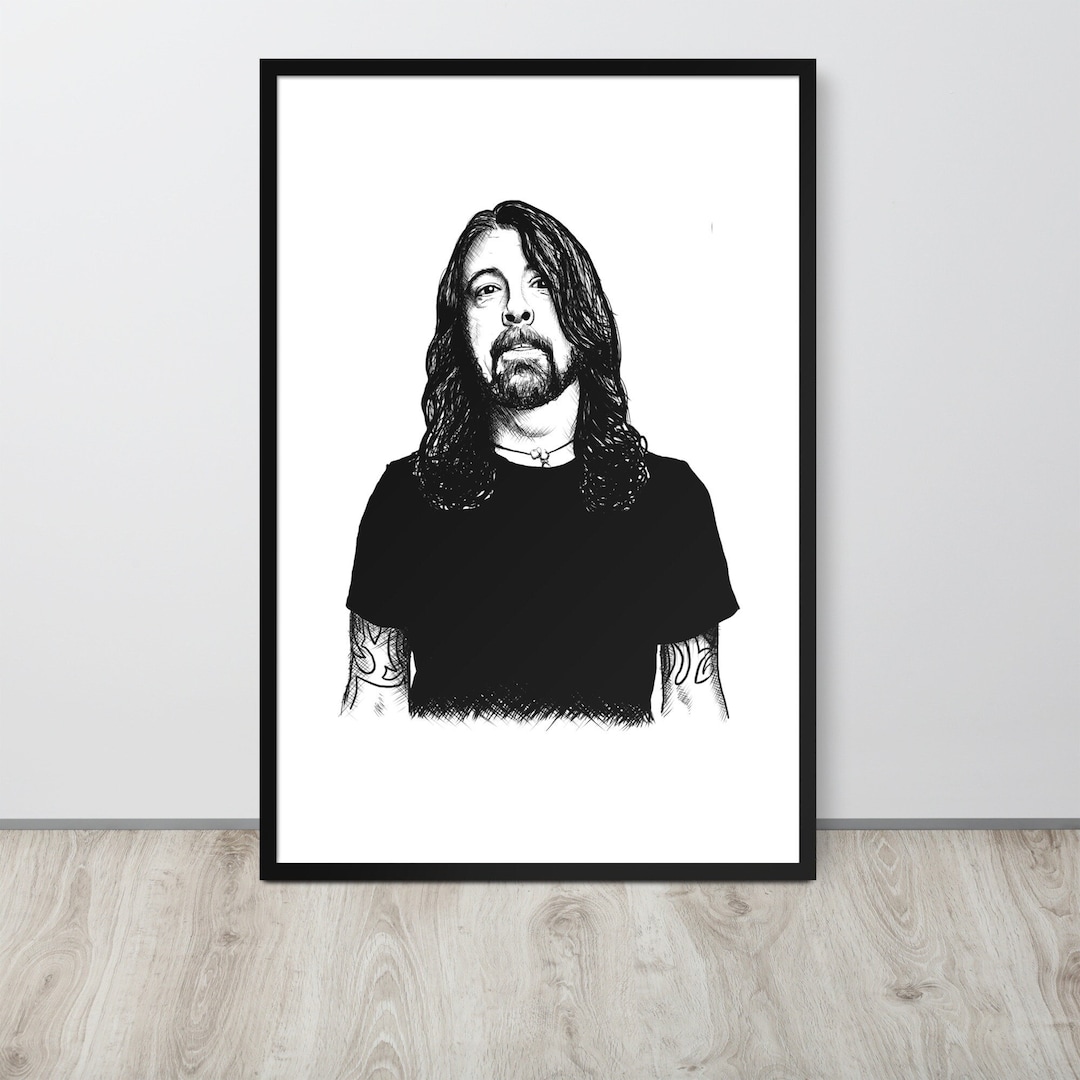 Framed Dave Grohl Mono Line Art Sketch Drawing Premium Giclée Poster ...