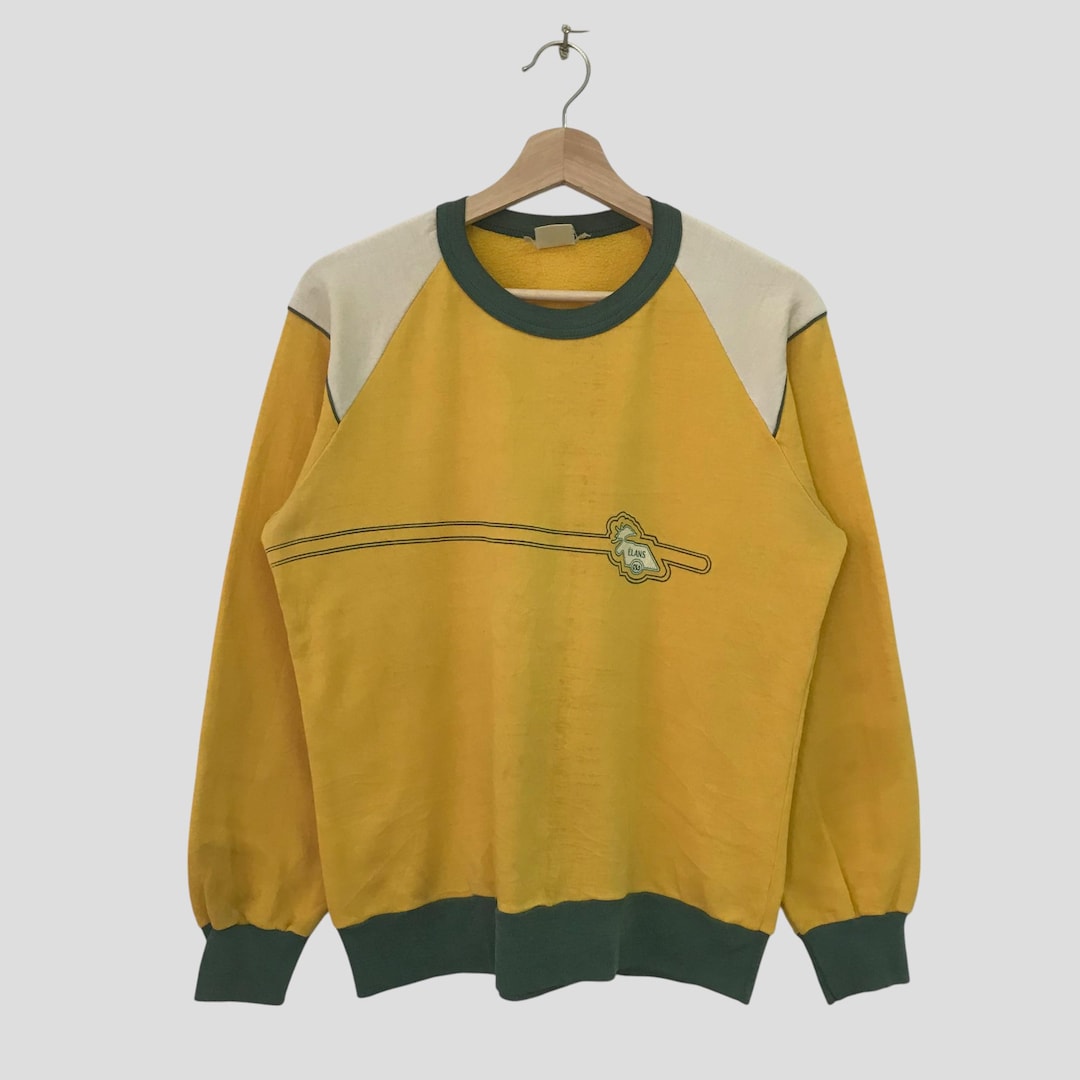 Vintage 80's Retro Raglan Yellow Green Sweatshirt Small Plaid Stripes ...