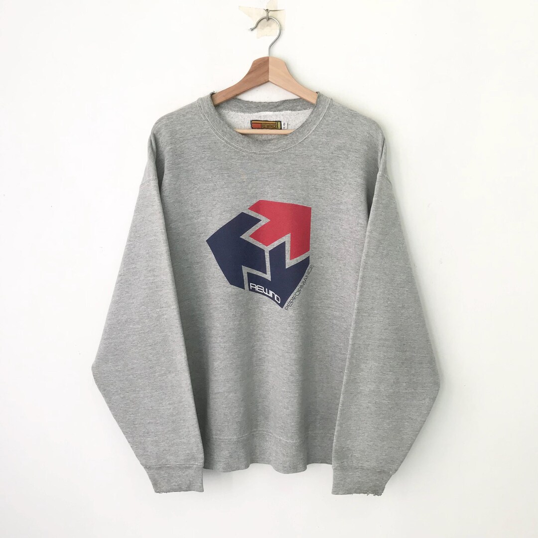 Vintage 90's Retro Rewind Graphic Grey Sweatshirt Large Rewind ...